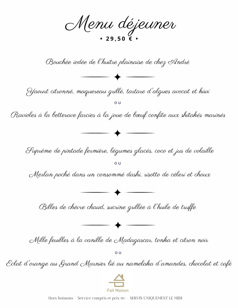 Menu déjeuner – Restaurant Le Saint Paul